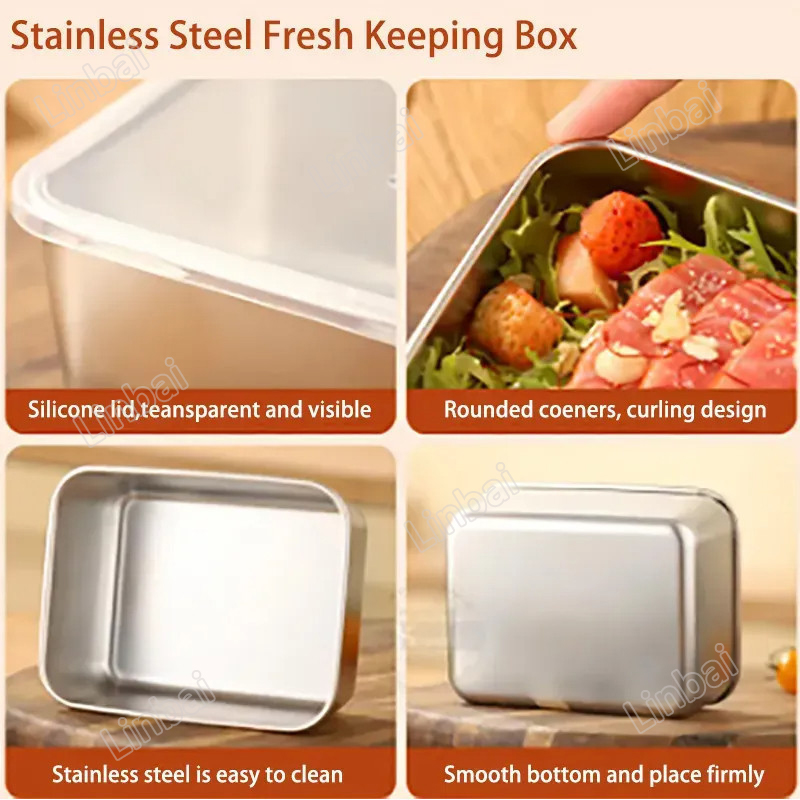 304 Stainless Steel Box Food container Kitchen Storage Box Fresh ...