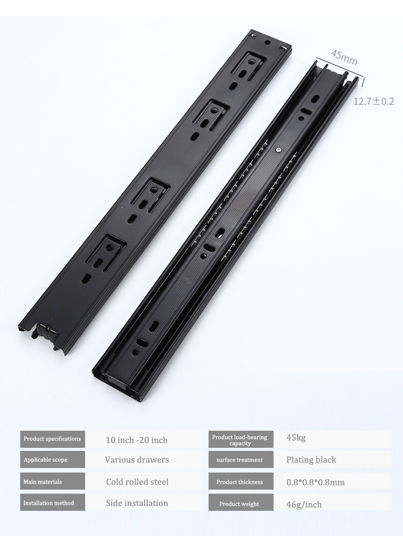 UUOY Carbon Steel Drawer Guide Three-Section Slide Rail Silent Damping ...