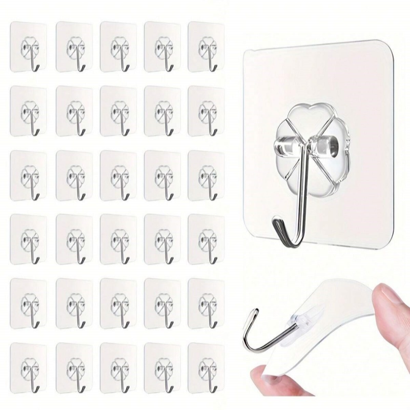10 Pieces Transparent Adhesive Hooks-Non-slip Non-marking Design ...