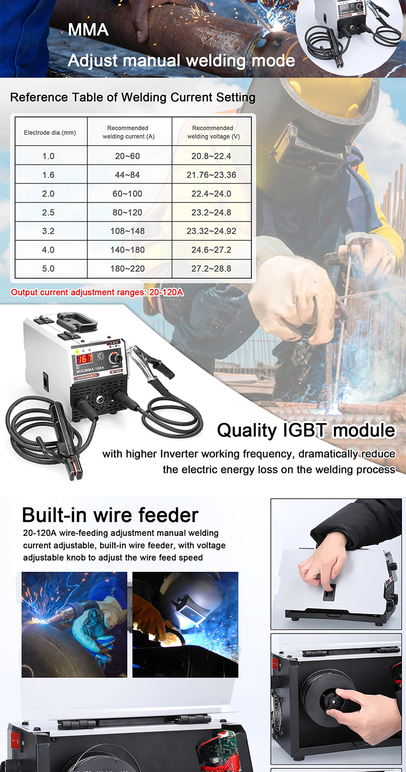 Portable MIG Welding Machine MMA/MIG 3IN1 Gasless Welder Inverter IGBT ...
