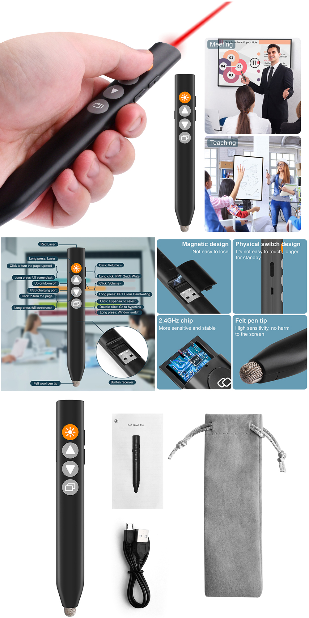 Clicker for Powerpoint Presentation Pointer with Laser USB Wireless ...