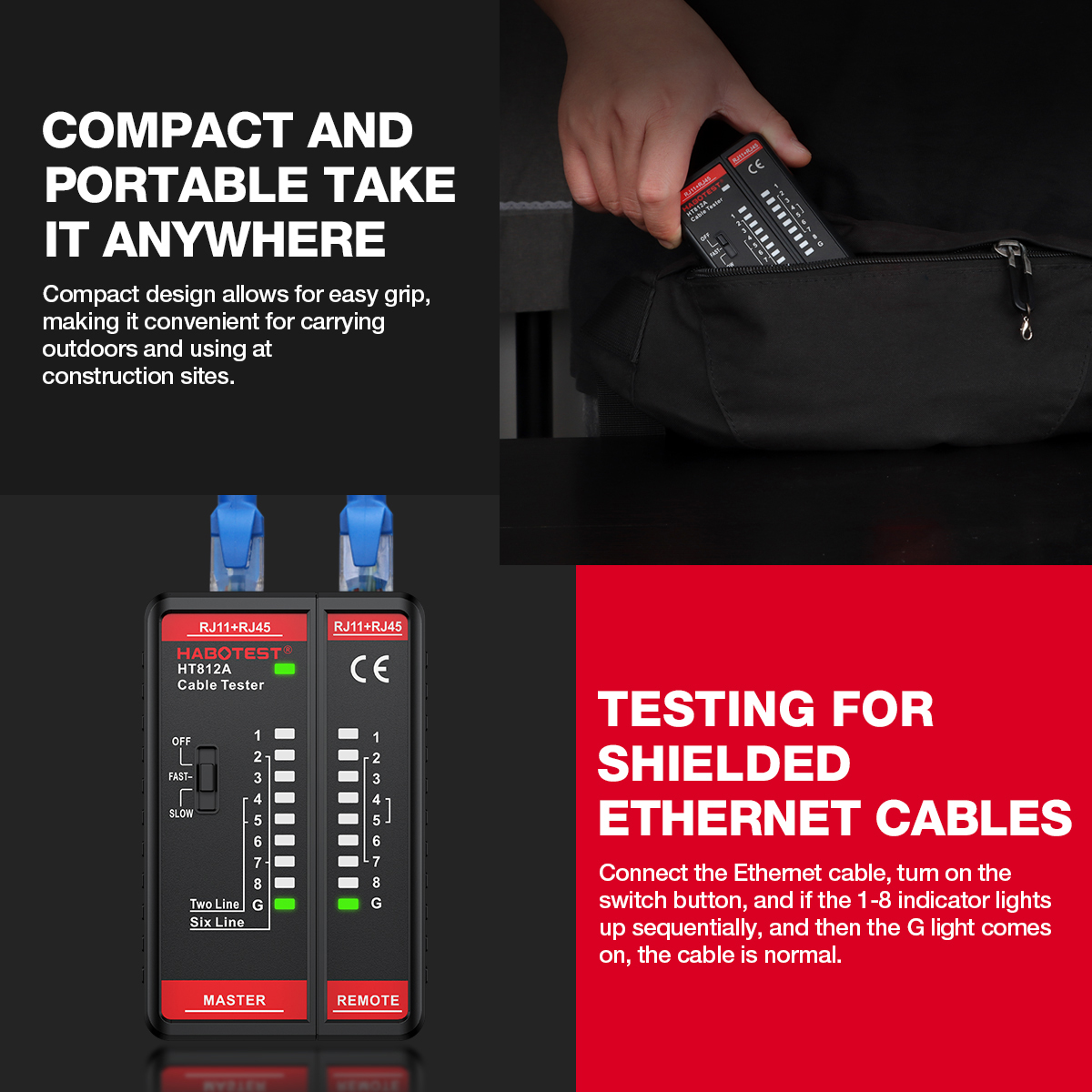 HABOTEST HT812A Network Cable Tester 8P/6P/4P/2P Cable lan Tester ...