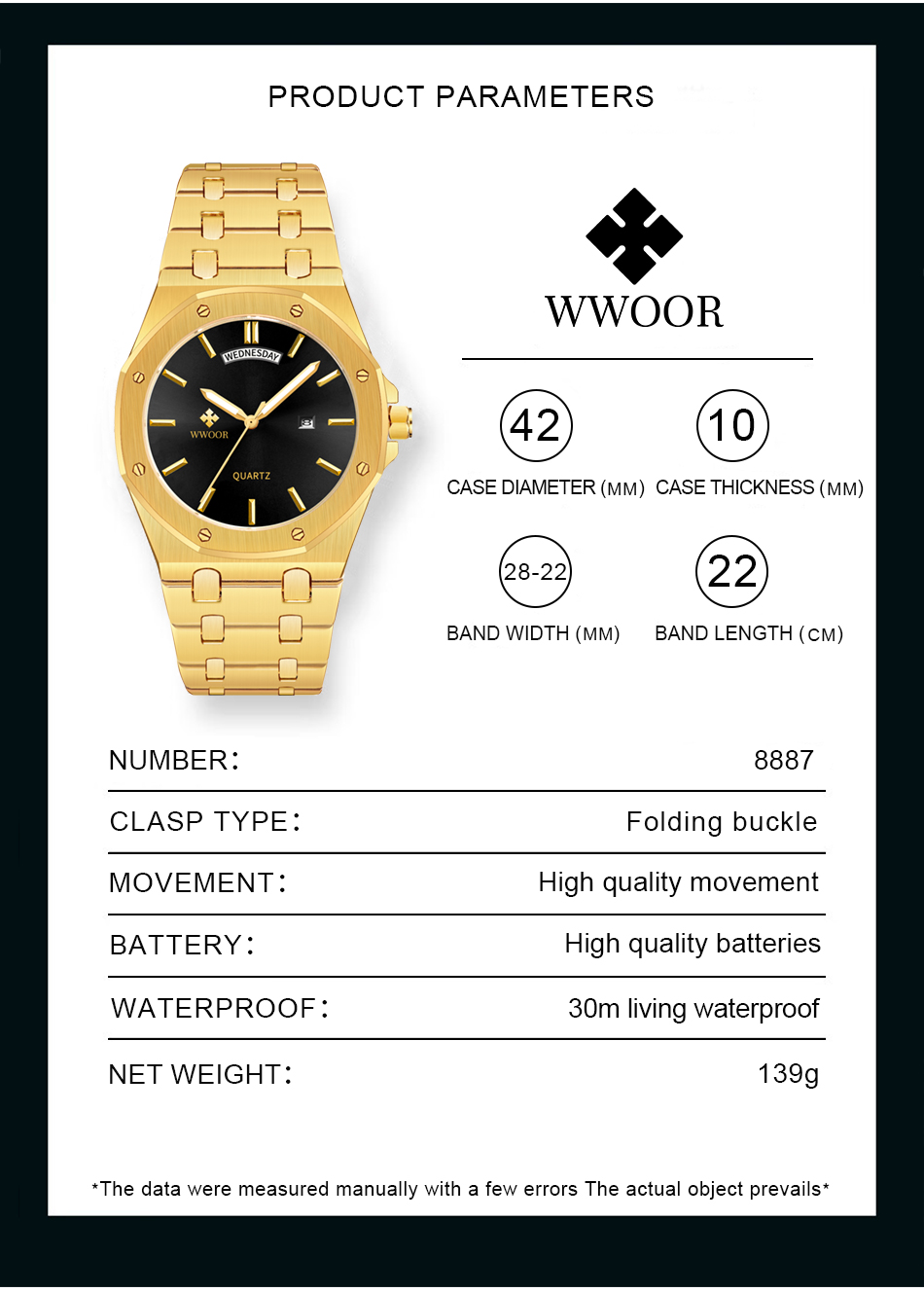 WWOOR Flagship Classic Men's Watch Business Leisure Waterproof Week ...