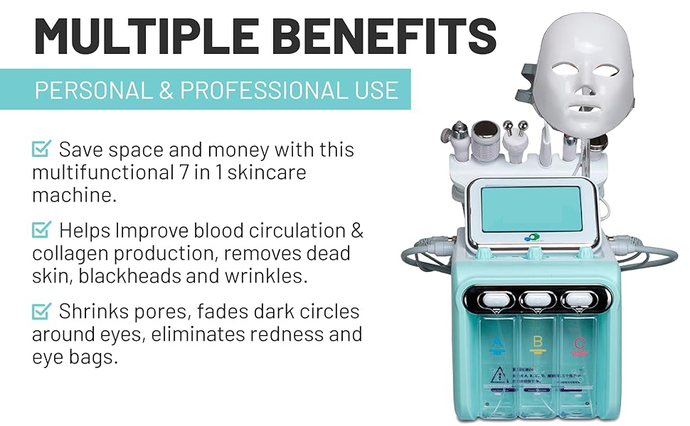 Hydrogen-Oxygen Facial Machine, 7 in 1 Multifunctional Hydra Face Care ...