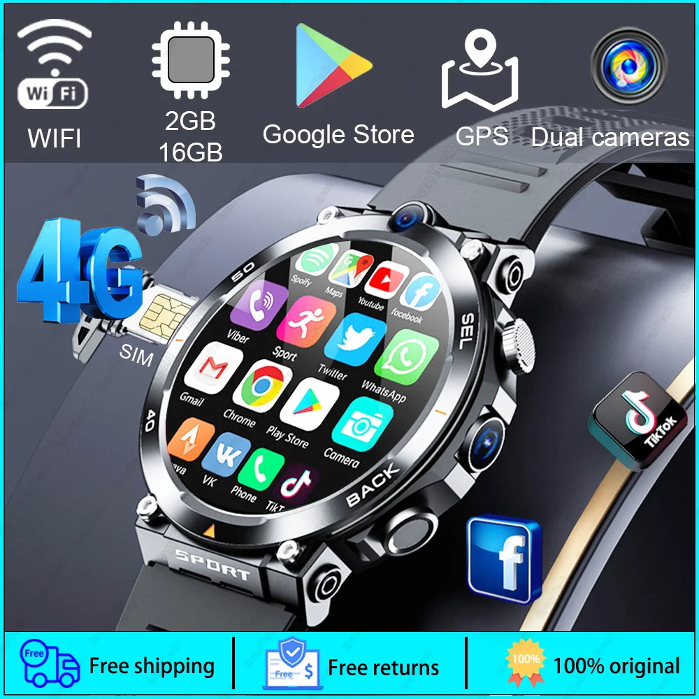 4G LTE Smartwatch 1.39" GPS Dual Camera Wifi SIM NFC Rugged 64G-ROM ...