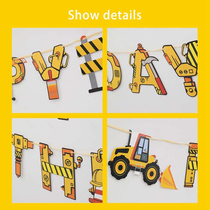 Engineering Vehicle Themed Happy Birthday Letter Banner Cute ...