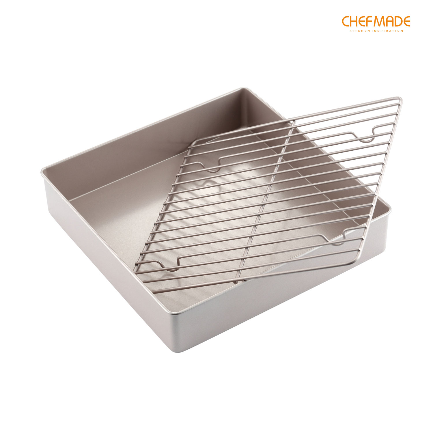 CHEFMADE Roasting Pan with Rack, 11-Inch Non-Stick Square Deep Dish ...