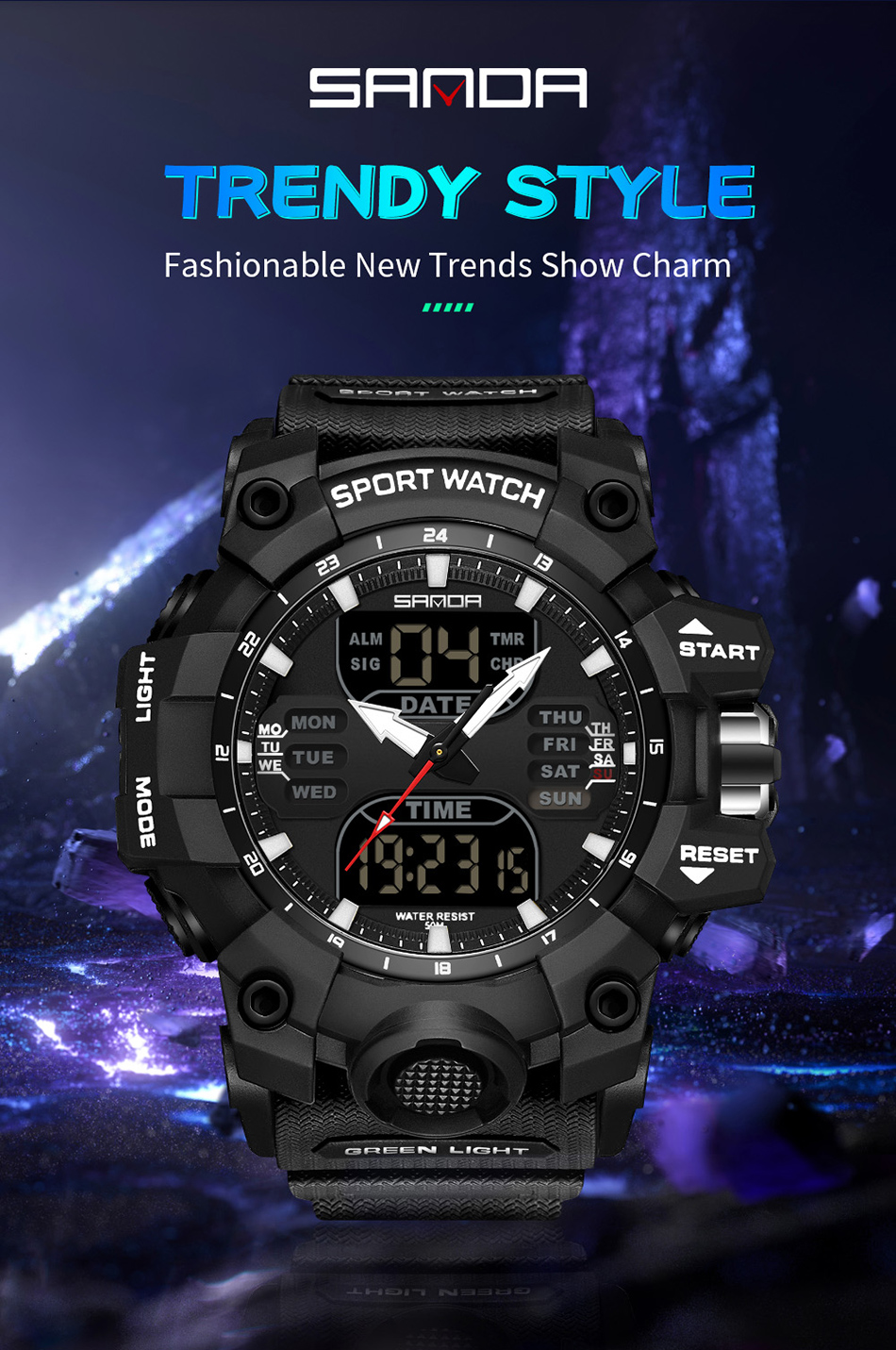 SAMDA Top Brand Luxury Fashion Men Sports Watches Waterproof Digital ...