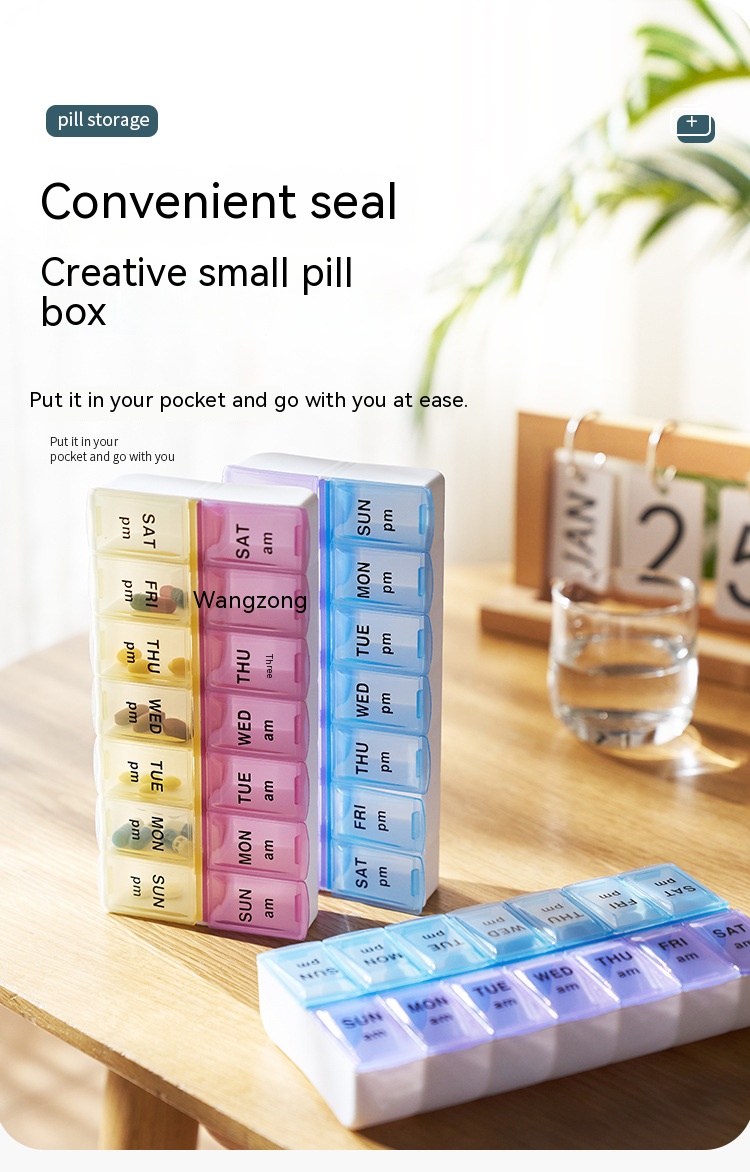 Sub-packing Large-Capacity Fourteen Compartments One Week Pill Box ...