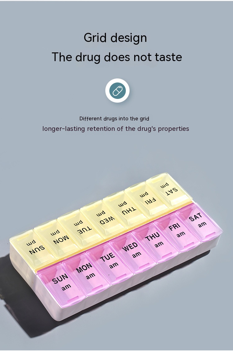 Sub-packing Large-Capacity Fourteen Compartments One Week Pill Box ...