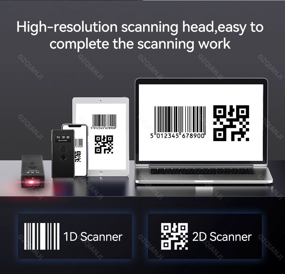 Mini Portable 1D 2D QR Barcode Scanner Wireless Bluetooth USB 3 in 1 ...
