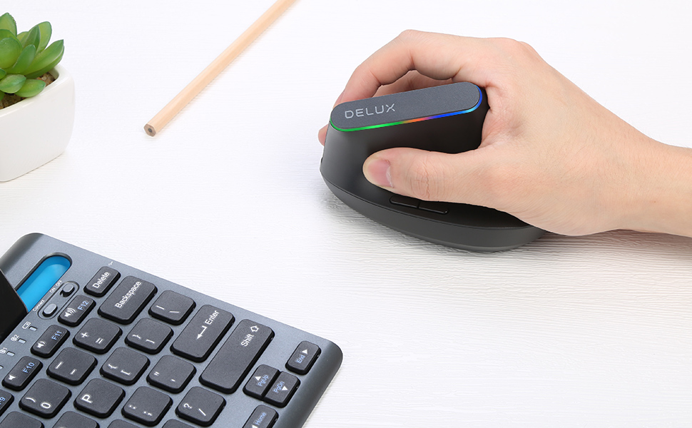 Delux M618DB Silent Ergonomic Vertical Mouse Wireless 2.4GHz BT Bluetooth 4.0 Rechargeable ...