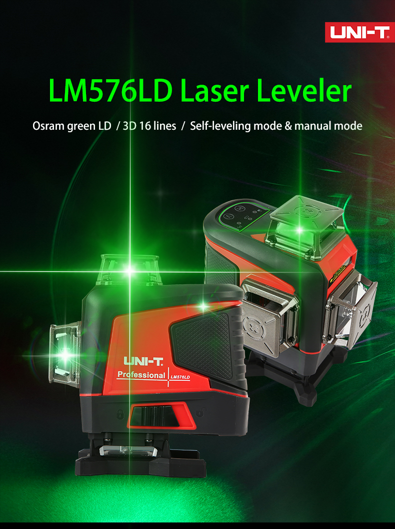 UNI-T Laser Leveler LM576LD 3D 16 Lines Green LD Laser Outdoor Pulse ...
