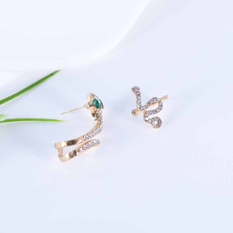 Three-dimensional Animal Ear Clip Zircon Golden Snake Earrings Retro ...