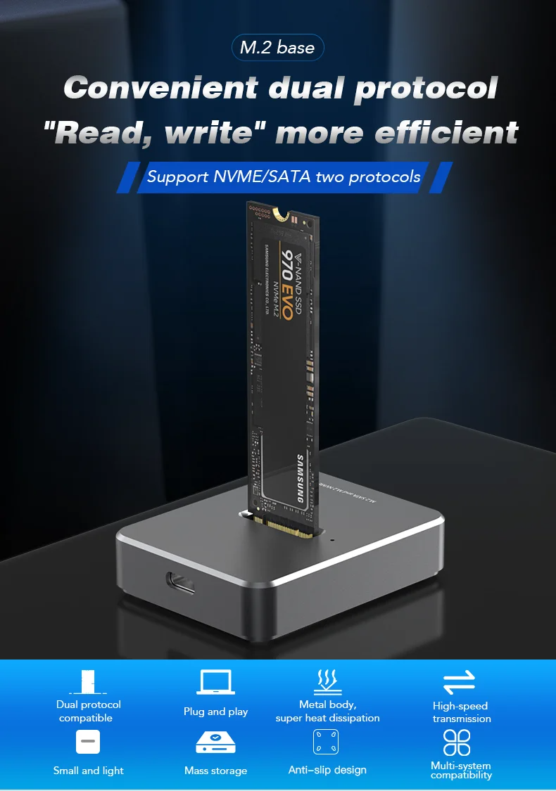 M2 SSD Case NVMe/SATA Enclosure 10Gbps HDD Docking Station M.2 Base Adapter NVMe SSD Dual ...