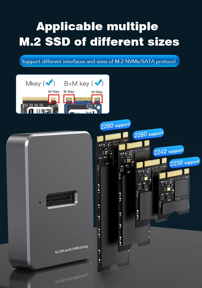 M2 SSD Case NVMe/SATA Enclosure 10Gbps HDD Docking Station M.2 Base ...