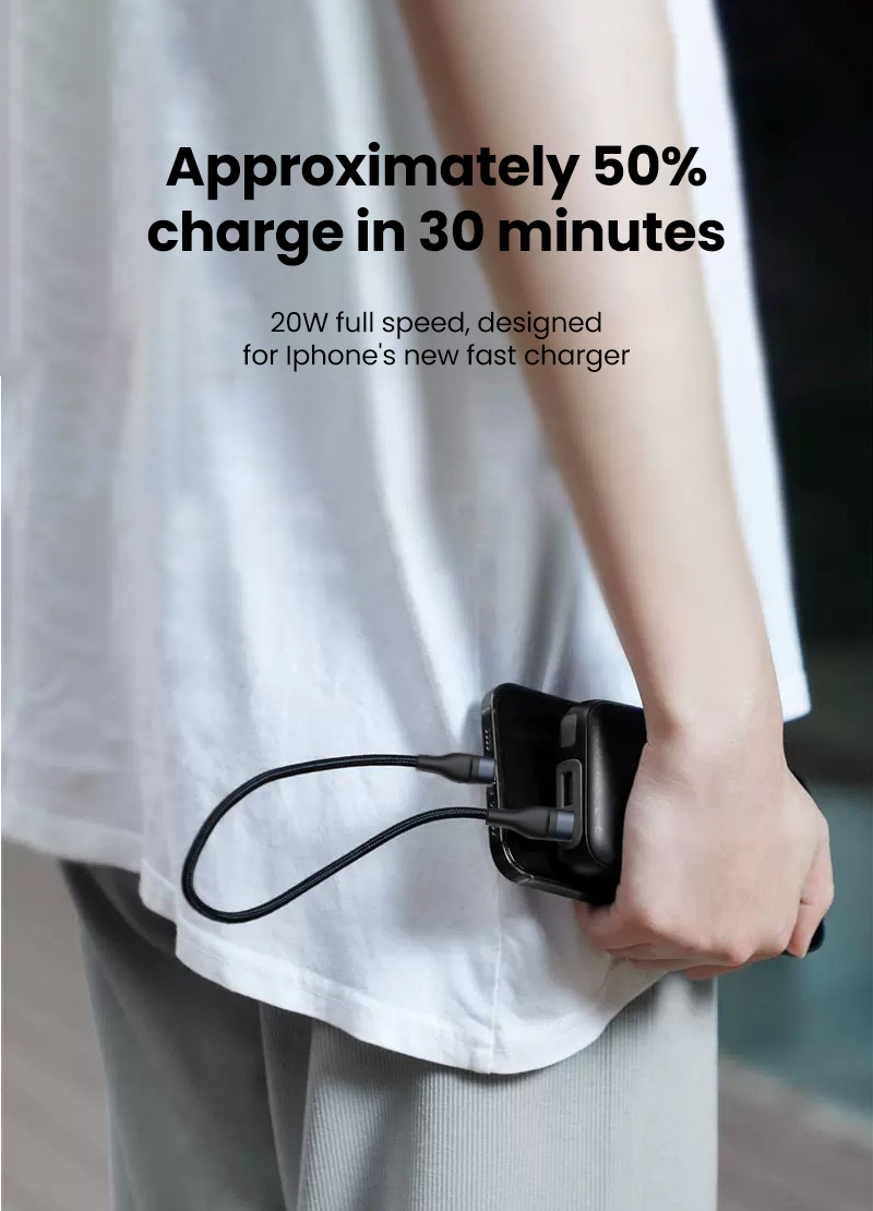 66W 25CM Power Bank Phone Cord Wire USB Type C to USB C Fast Charging ...