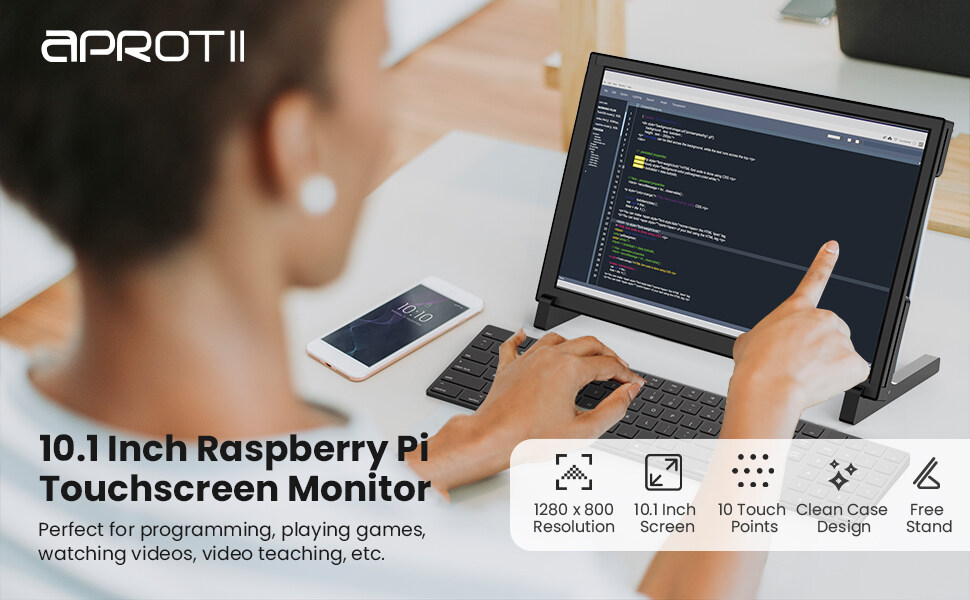 APROTII 10 inch Raspberry Pi Screen, 1280x800 IPS Raspberry Pi ...