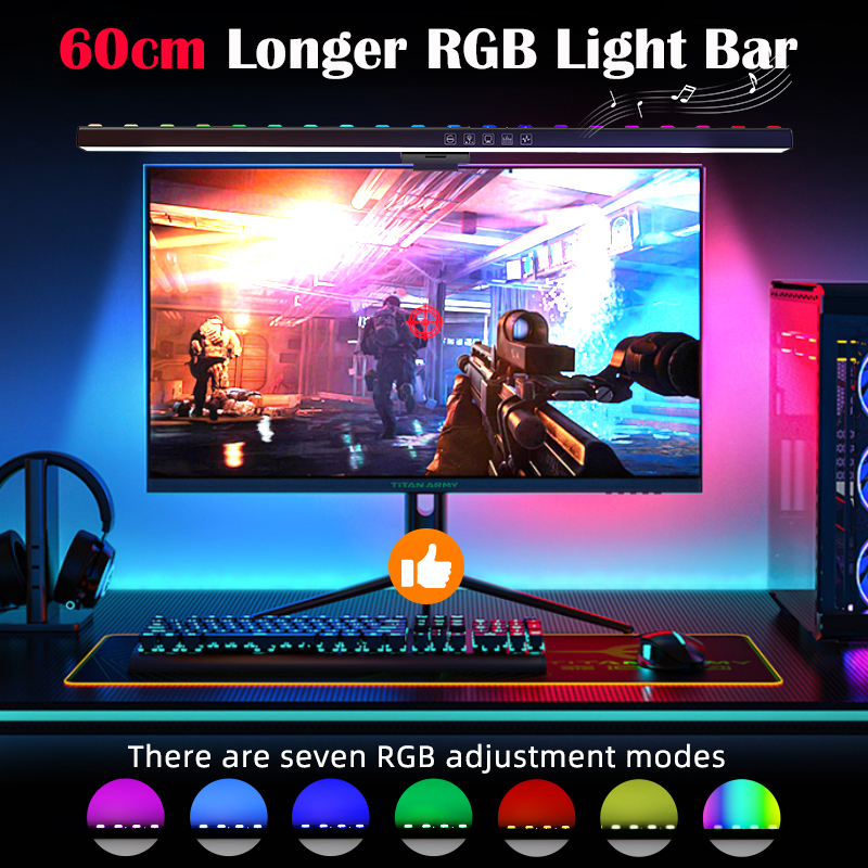 3 colors+RGB Led Monitor Light Bar Screenbar Dimmable Screen Hanging ...