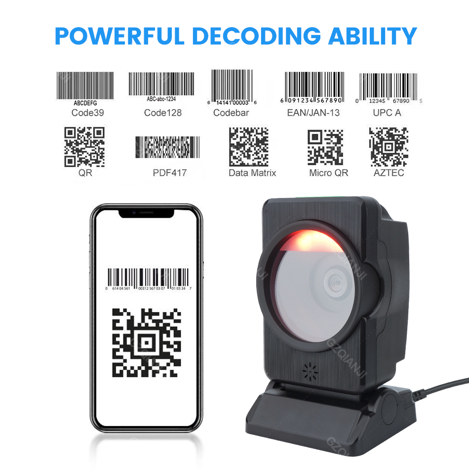 Barcode Scanner 2D Desktop Plug and Play Automatic Sensing Data Matrix ...