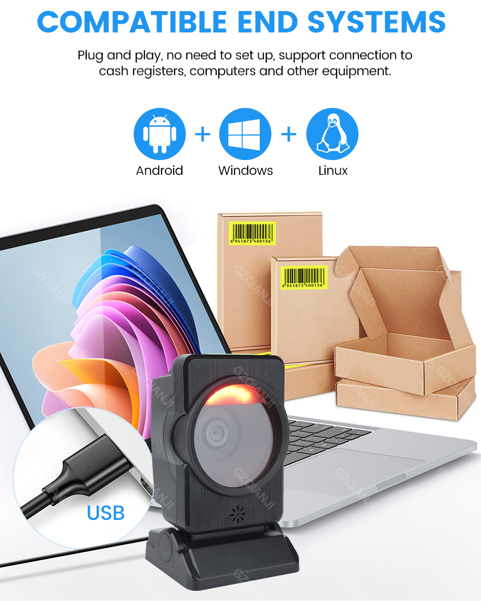 Barcode Scanner 2D Desktop Plug and Play Automatic Sensing Data Matrix ...
