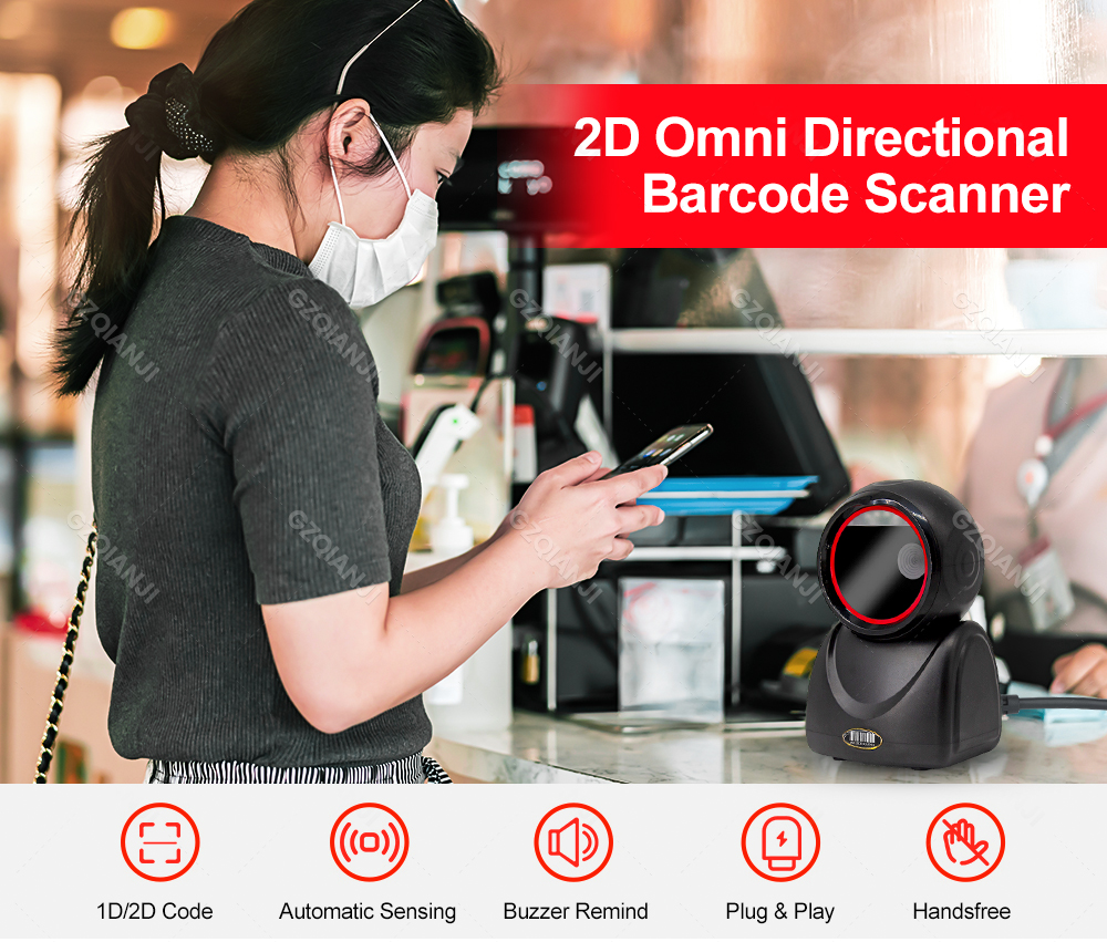 Barcode Scanner 2D Desktop Plug and Play Automatic Sensing Data Matrix ...