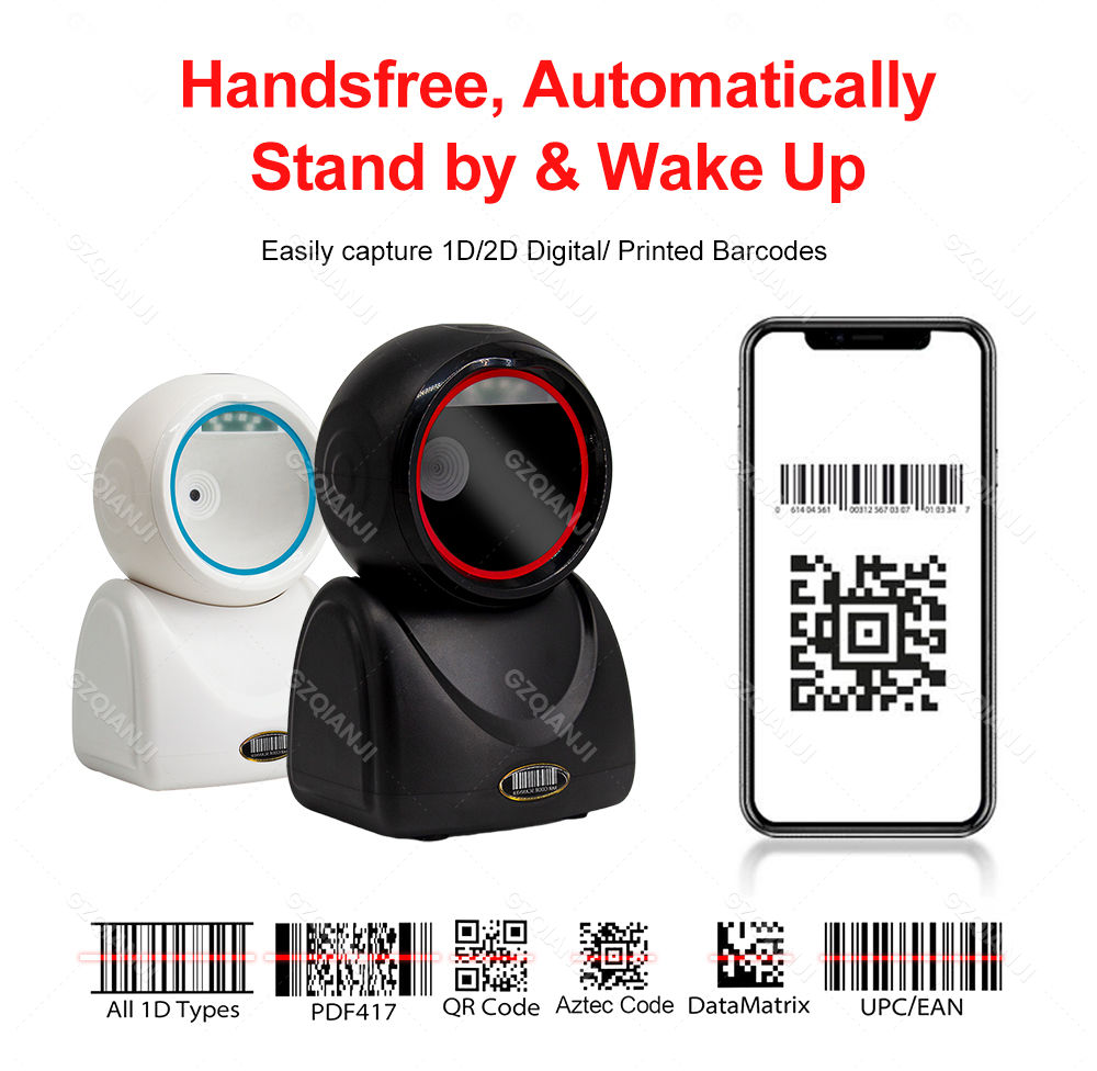 Barcode Scanner 2D Desktop Plug and Play Automatic Sensing Data Matrix ...