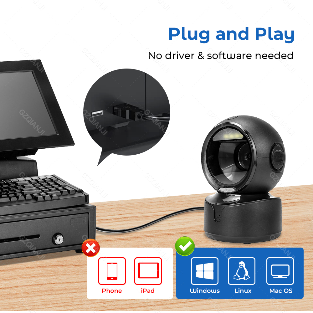 Barcode Scanner 2D Desktop Plug and Play Automatic Sensing Data Matrix ...