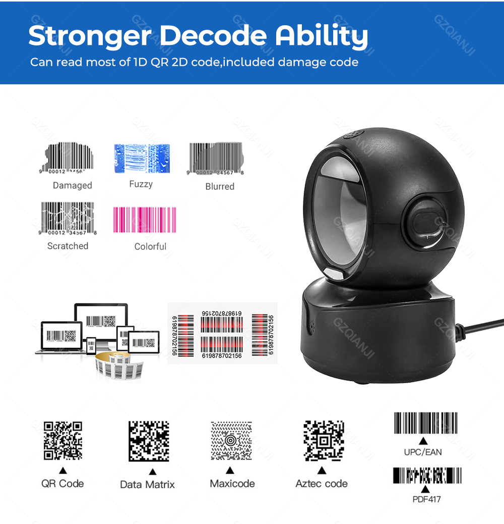 Barcode Scanner 2D Desktop Plug and Play Automatic Sensing Data Matrix ...