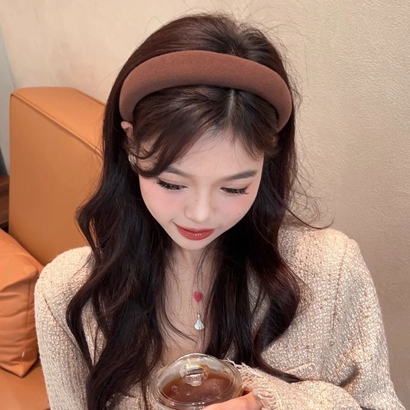 Milk Coffee Color High-Top Sponge Headband Female Autumn Winter Face ...