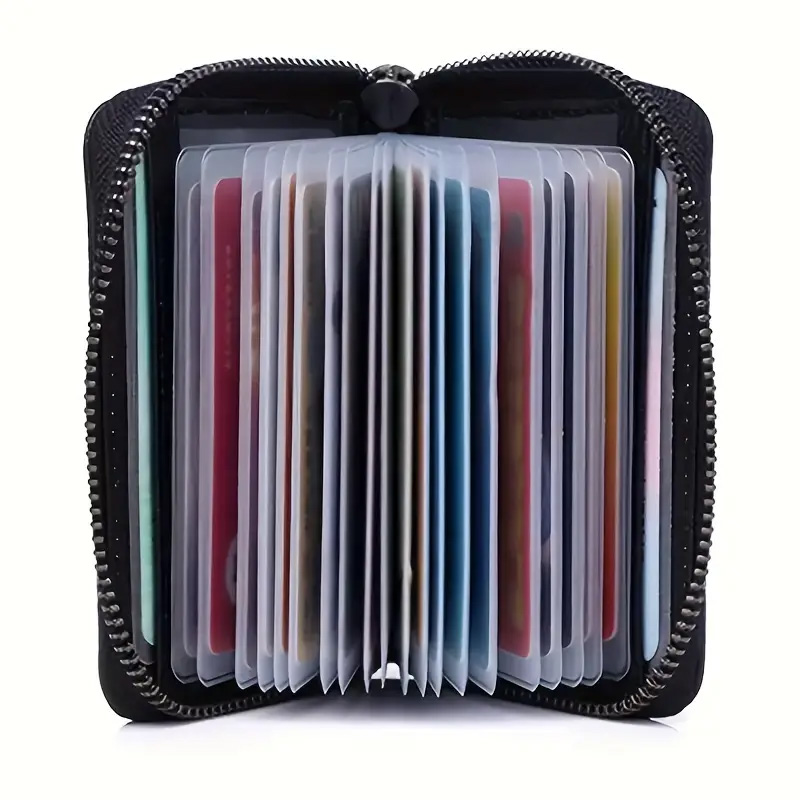 PU Leather Credit Card Holder Card Bag Zipper Wallet With 20 Card Slots ...