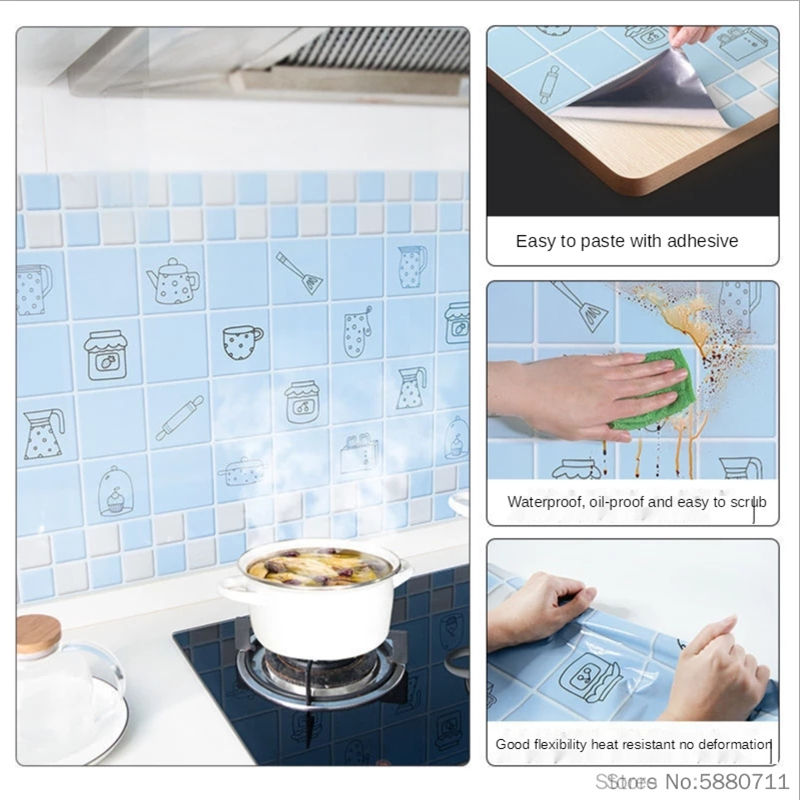60cm * 100cm kitchen oil stickers self-adhesive heat-resistant wall ...