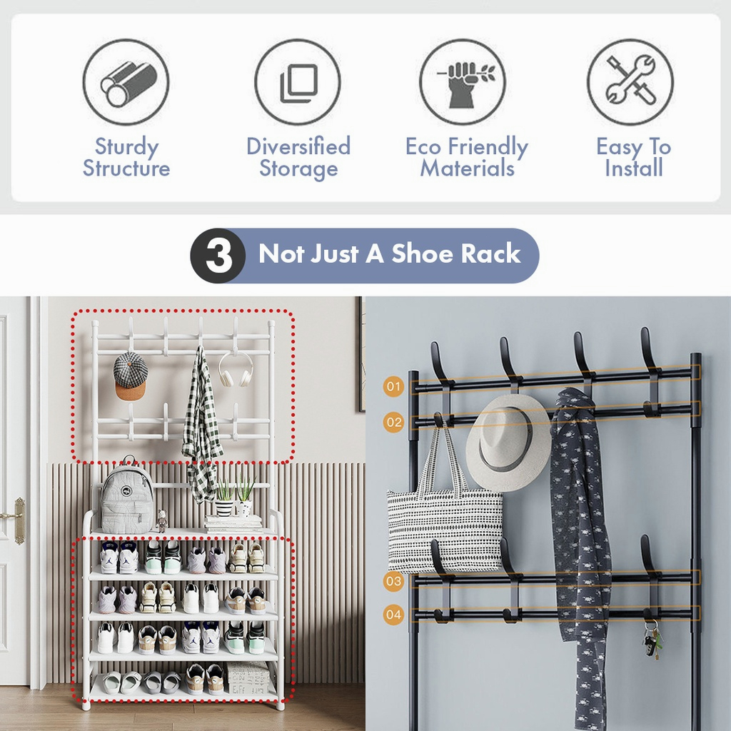 Multifunctional Shoe Rack Organizer Simple Floor Coat Rack Shoe Hat ...