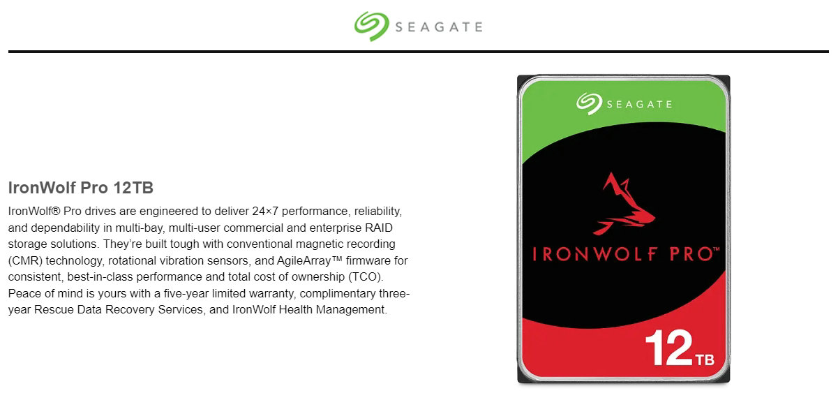 Seagate IronWolf Pro 12TB 3.5 HDD ST12000NE0008 7200 RPM 256MB Cache ...