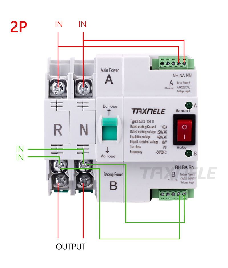 TAXNELE Dual Power Automatic transfer switch 2P 4P 100A ATS Circuit Breaker Electrical Switch ...