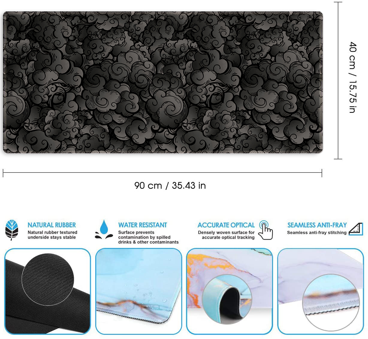 Black Japanese Clouds Mouse Pad Gaming XL Home New HD Mousepad XXL ...