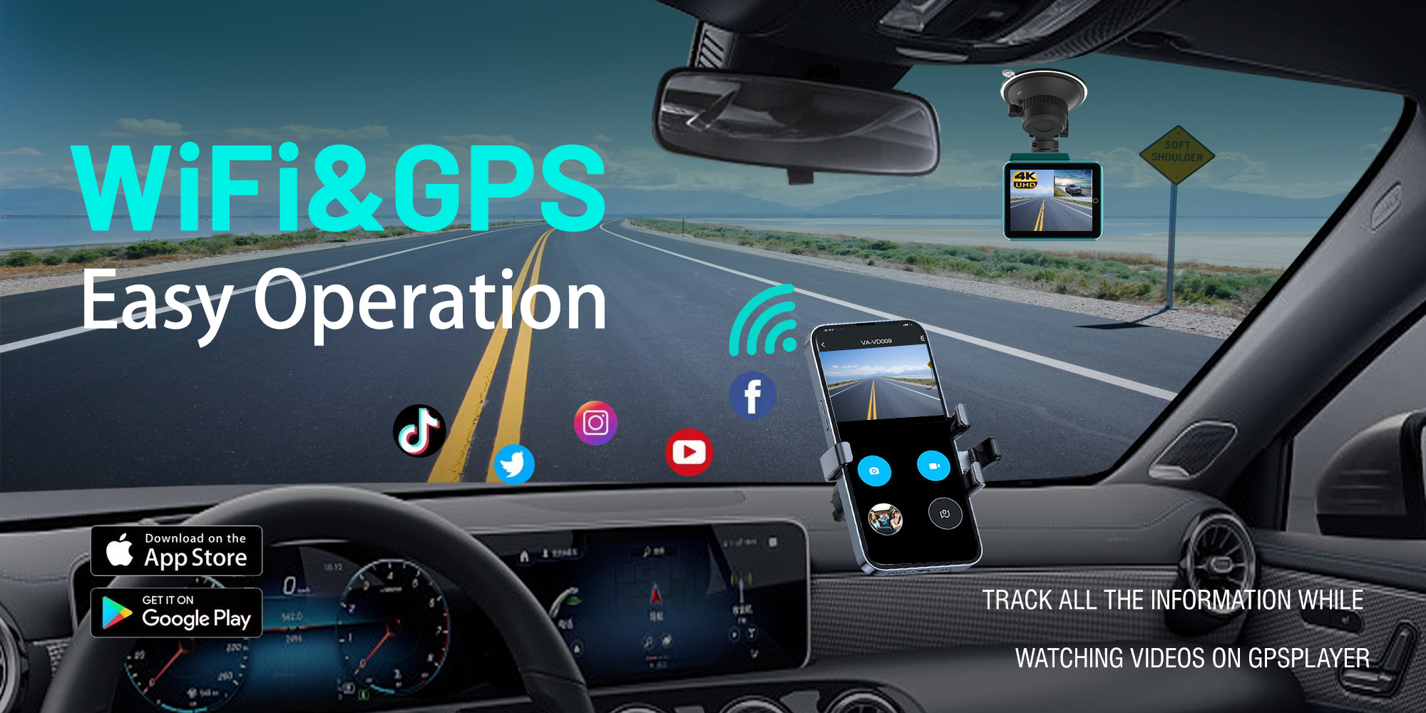 4K ADAS Dash Cam Wifi Gps Front And Rear Car Camera 2.35" Touch Ips ...