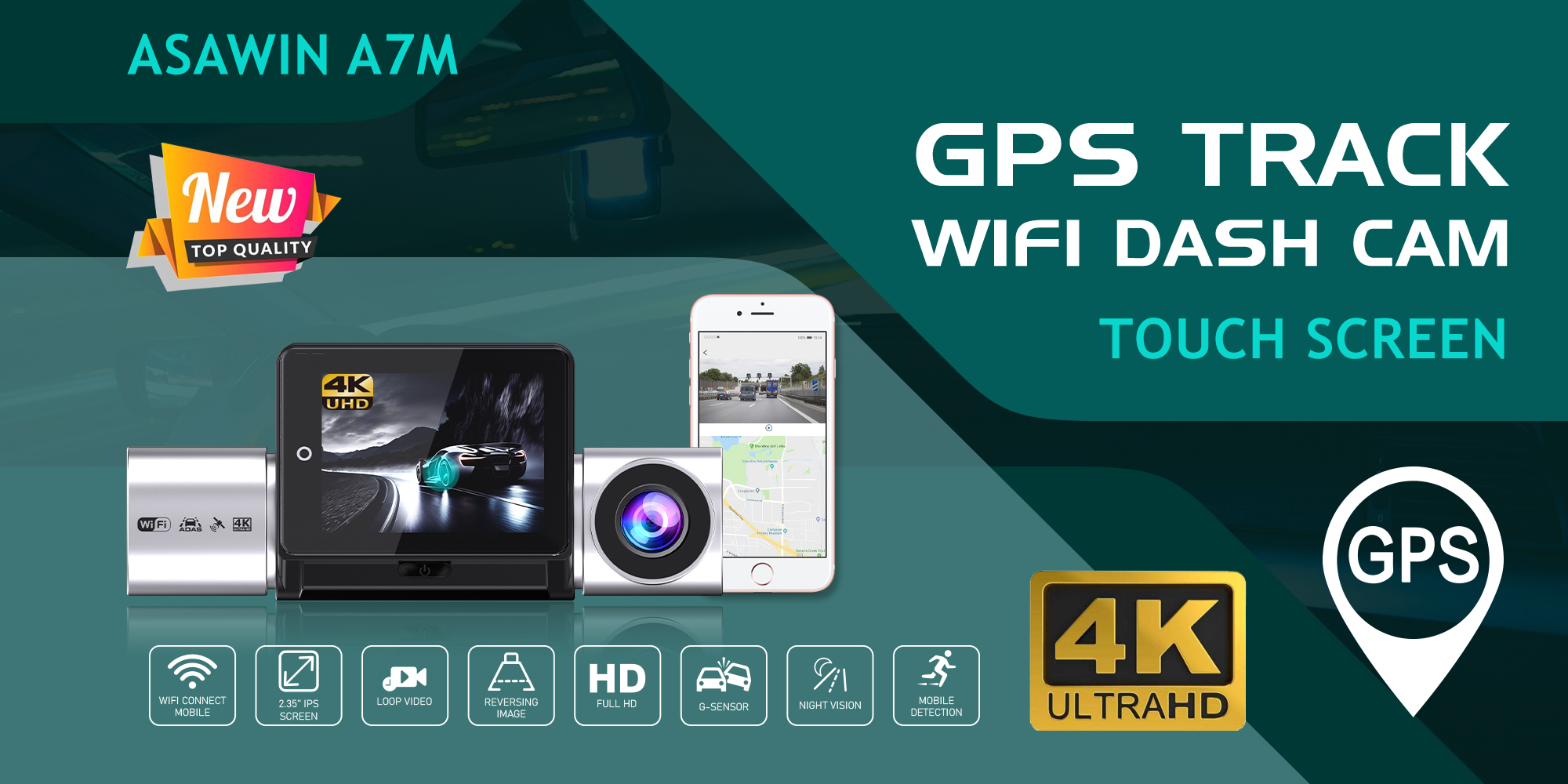 4K GPS Dash Cam Wifi ADAS LDWS FCWS Car dvr 2.35" Touch Ips Screen ...