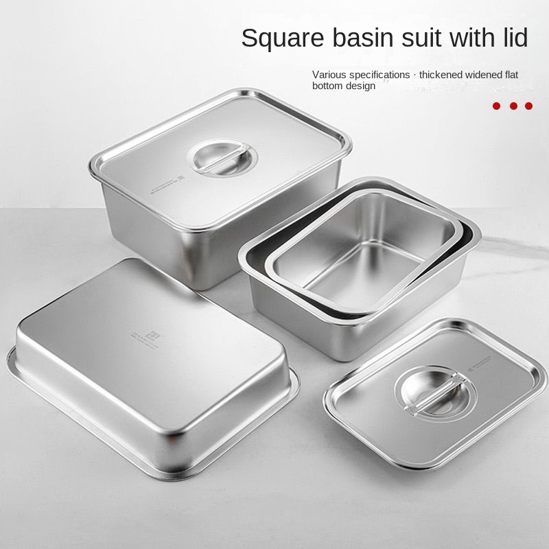 304 Stainless Steel Square Basin with Lid Set Rectangular Basin ...