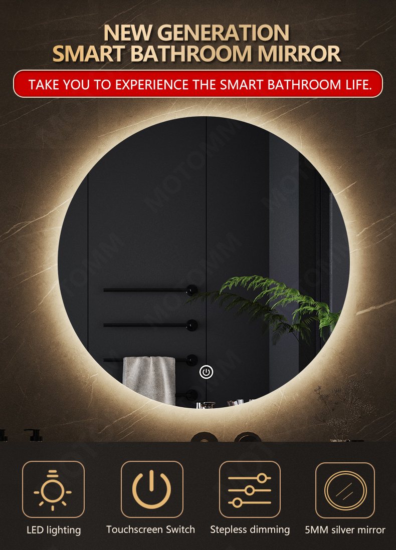 Bathroom mirror with led light round smart makeup mirror Back glowing bathroom bedroom dresser ...