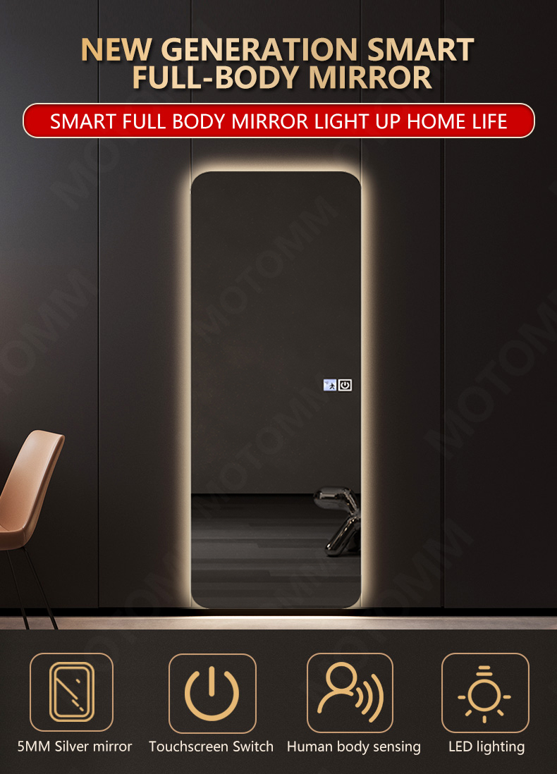 Full-length mirror with light Wall mounted Whole Body Mirror Three ...