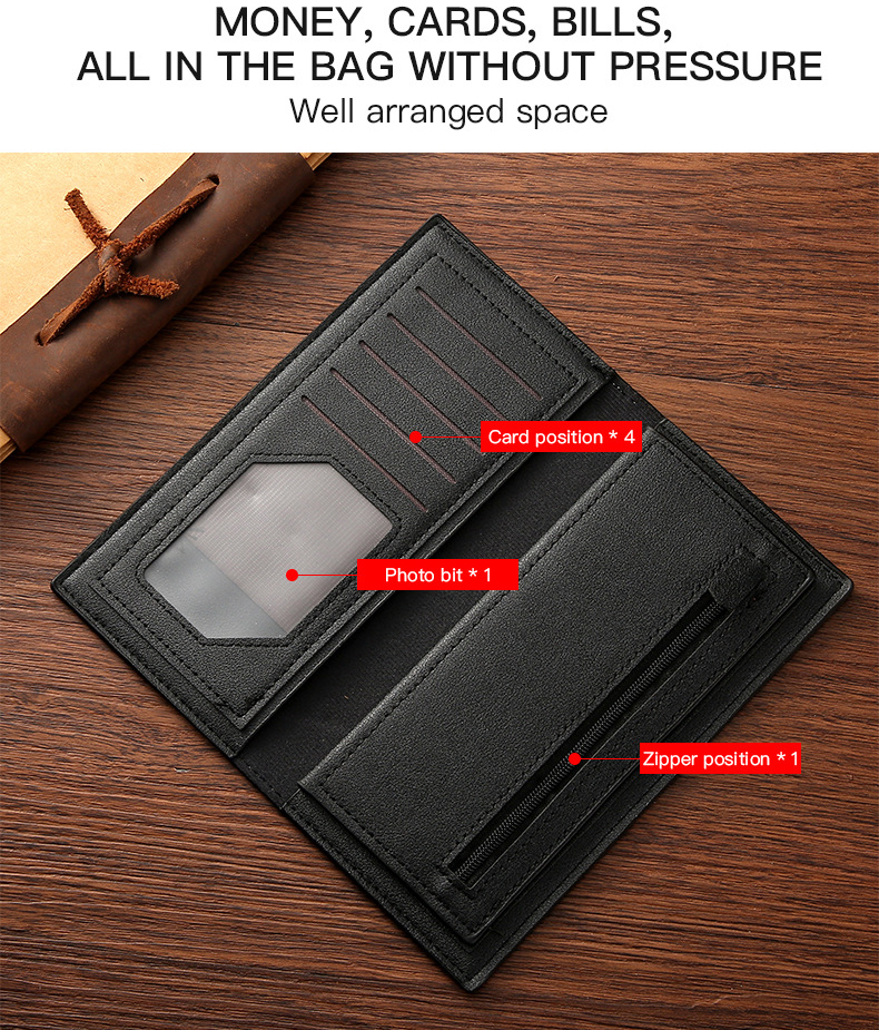 Men'S Wallet Pu Leather Multi Card Multi Functional Long Travel Thin ...
