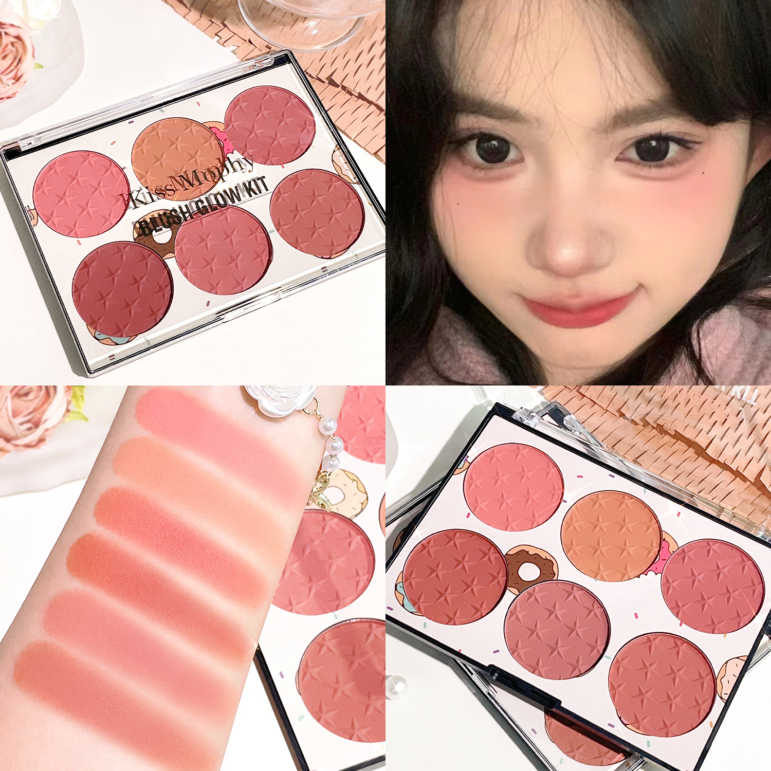 Six-color Blush Palette Girl Heart Waterproof Matte Pearlescent ...