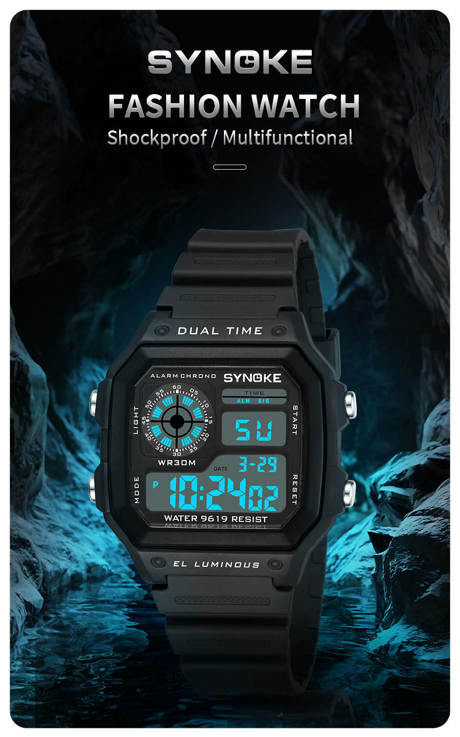 Synoke Digital Watches Men Sports Luminous Multifunction Waterproof ...
