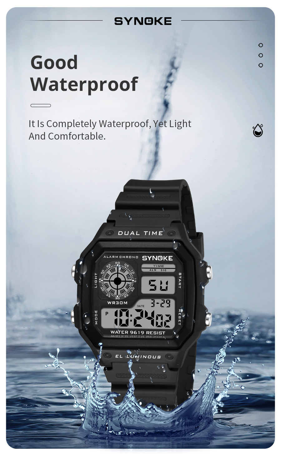 Synoke Digital Watches Men Sports Luminous Multifunction Waterproof ...