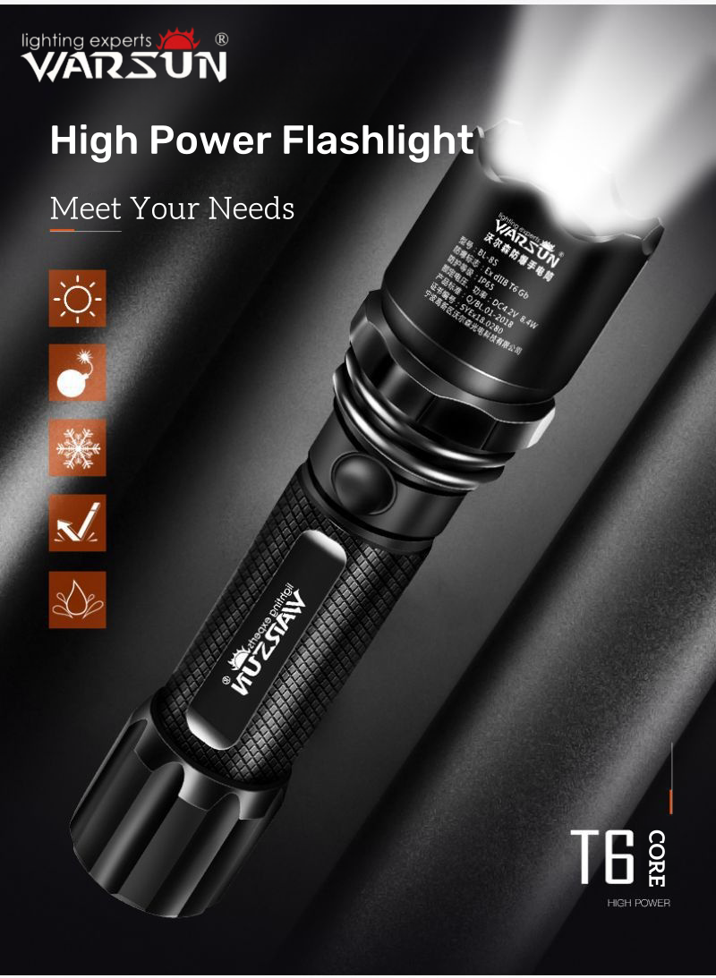 Warsun BL-8S Explosion proof Flashlight, 2000 Lumens High Brightness ...