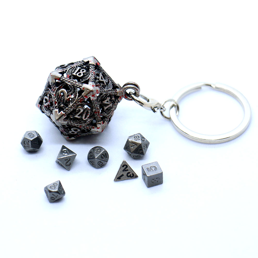 D20 Metal Hollow Box+7pcs Metal Dice Set, Portable Board Game Dice Mini ...