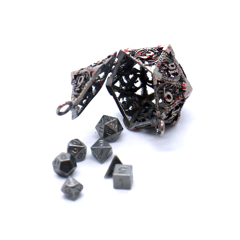 D20 Metal Hollow Box+7pcs Metal Dice Set, Portable Board Game Dice Mini ...
