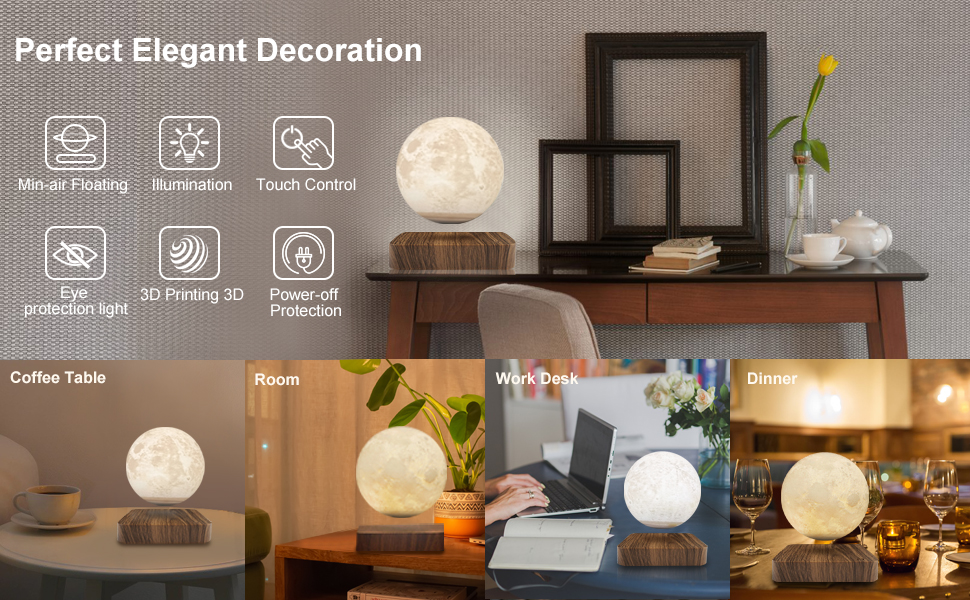 Levitating Moon Lamp, Magnetic Floating Moon Lamp Spinning Luna Night ...
