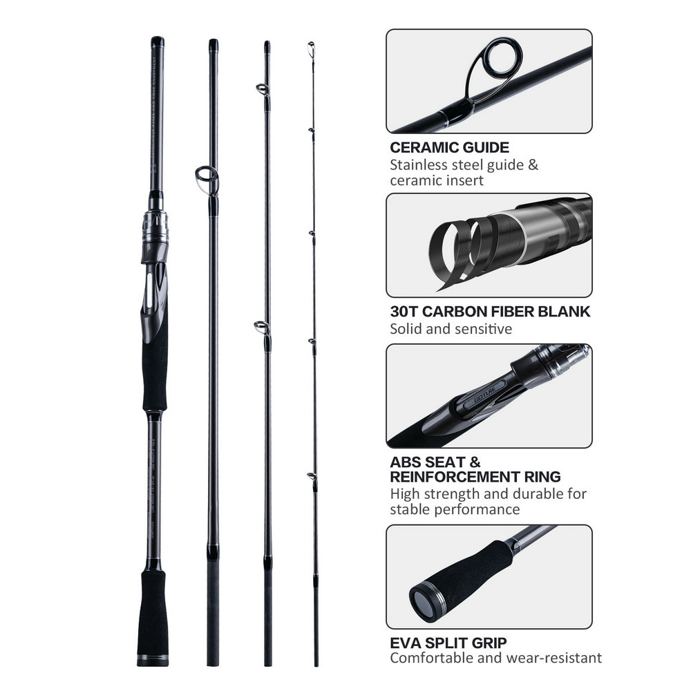 GOTURE SAVVINA 4 Sections 30T Carbon Fishing Rod Spinning Baitcasting ...